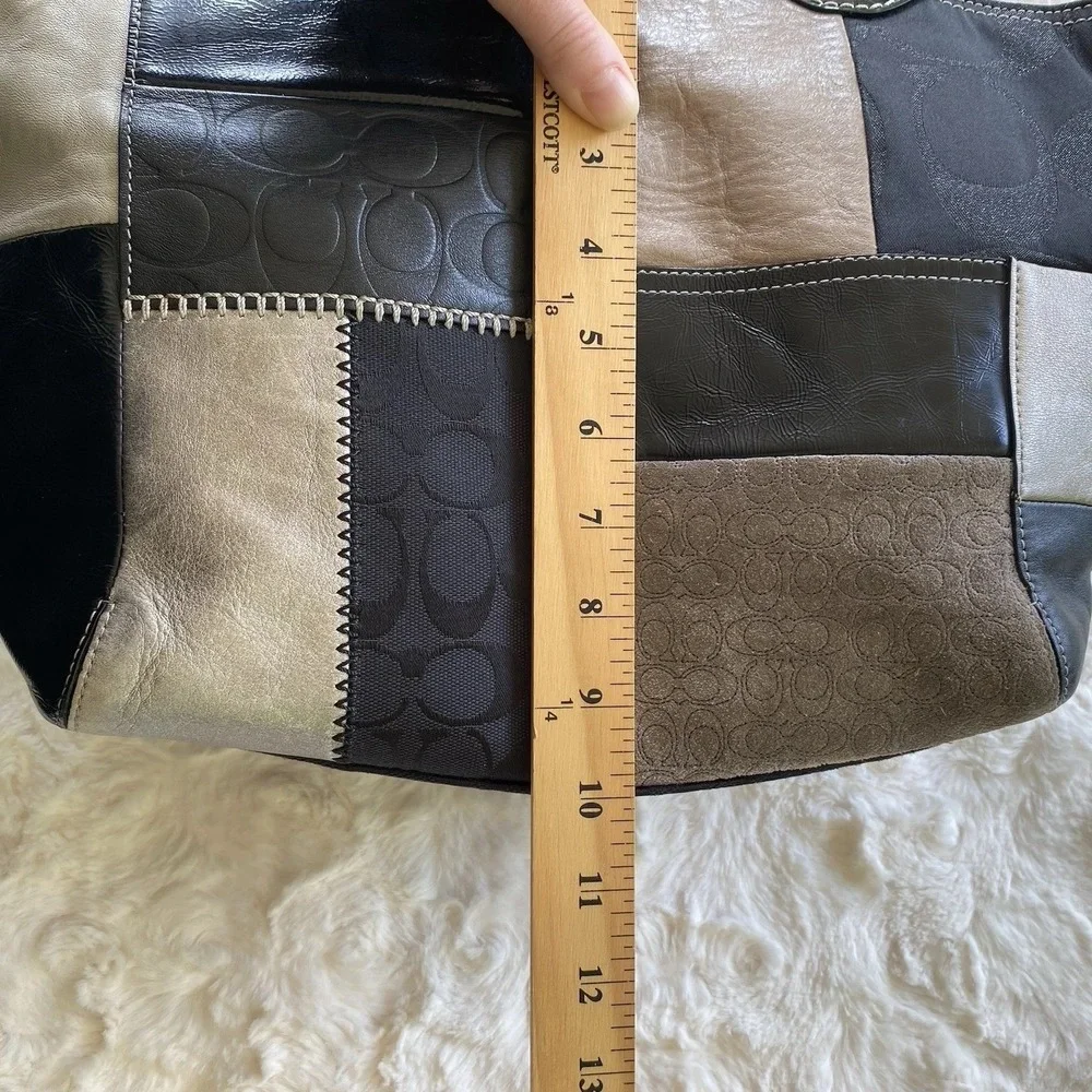 Coach | Bags | Coach Bleecker Black Leather Suede Patchwork Tote F445 ...